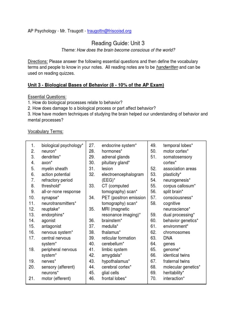AP Psychology - Units 3, 4 and 5 Reading Guide | PDF | Perception | Sleep