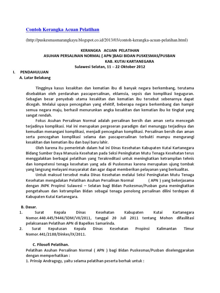 Contoh Kerangka Acuan Pelatihan | PDF