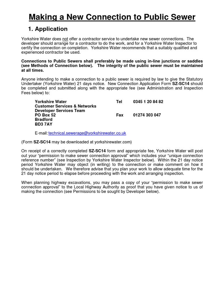 Sewer Connection Application Guidance PDF | PDF | Sanitary Sewer | Pipe ...