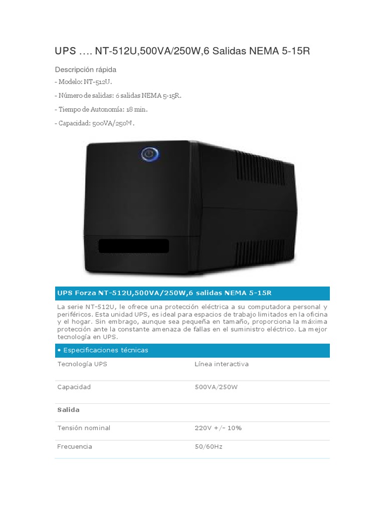 UPS Caracteristicas Tecnicas