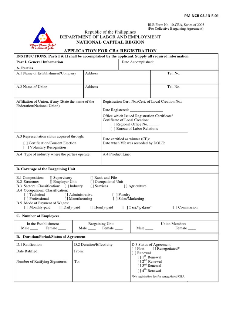 Applicationform Cba | PDF | Collective Bargaining | Ratification