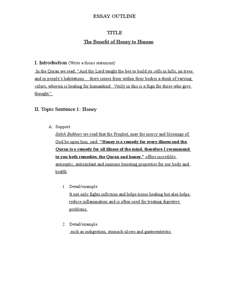 Essay Outline Worksheet | PDF | Honey | Wellness