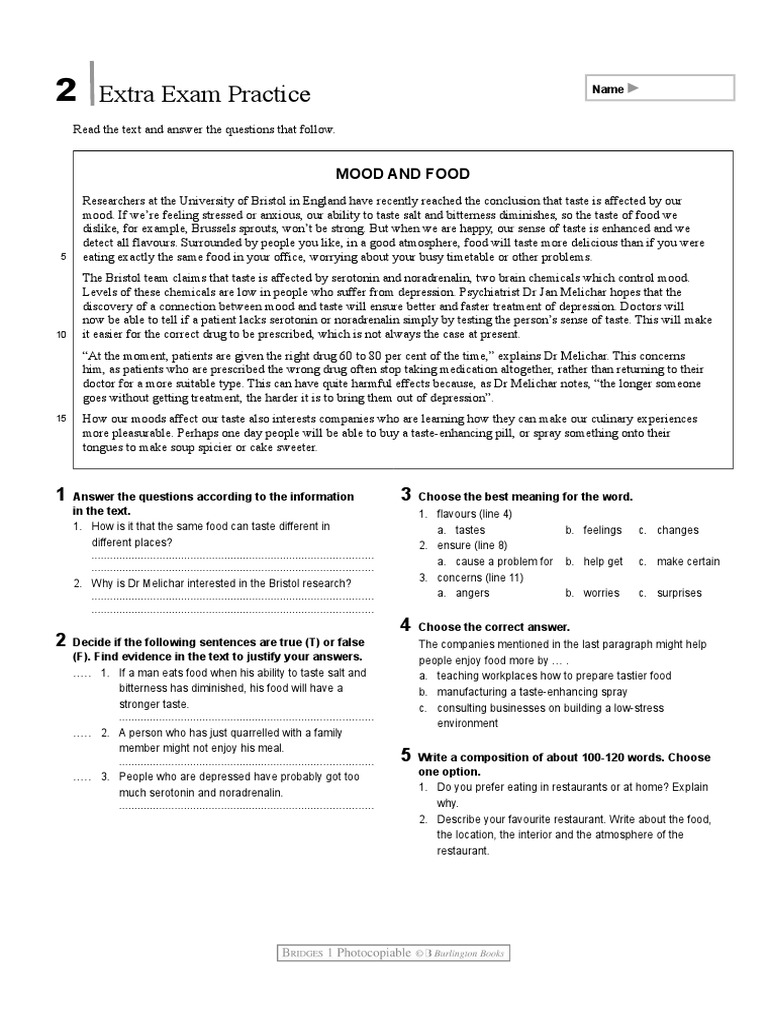 EXam Practice For ESO | PDF | Taste | Mood (Psychology)