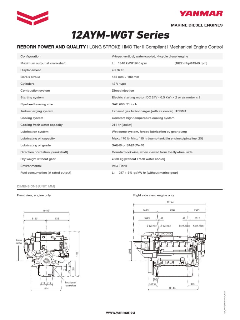 Yanmar 12AYM-WGT Engine Specifications | PDF | Diesel Engine | Engines