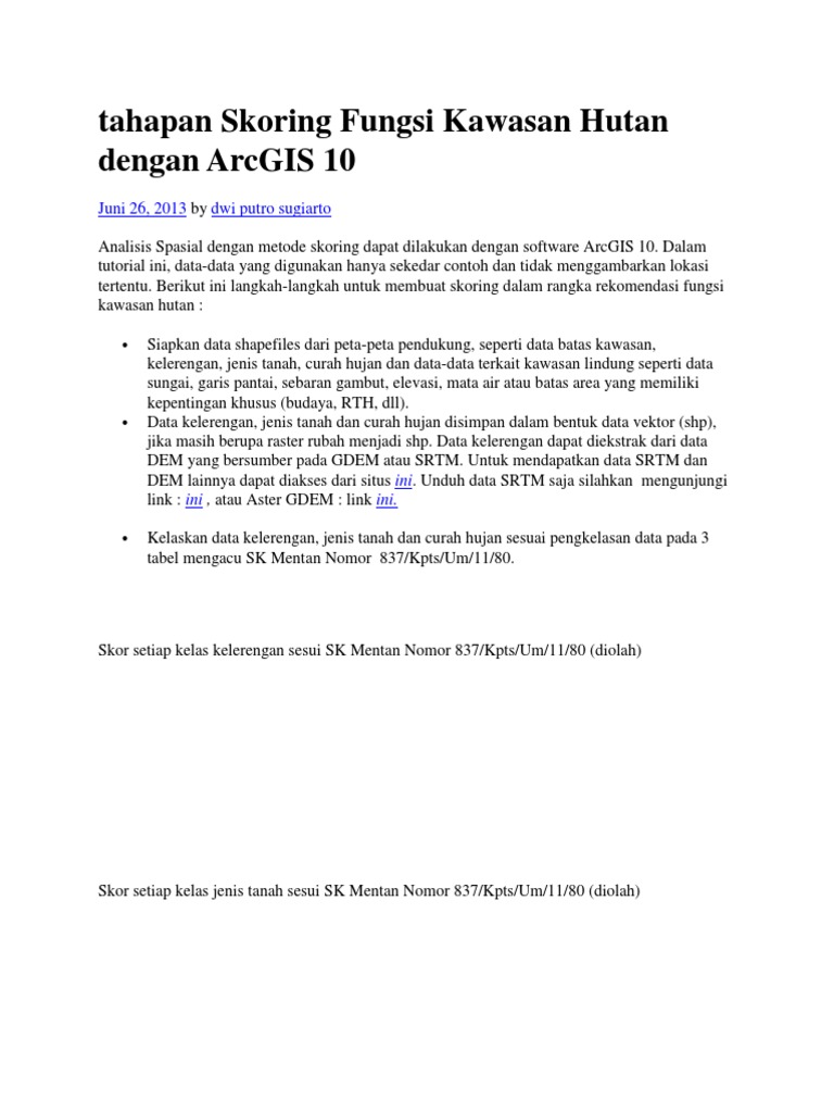 Tahapan Skoring Fungsi Kawasan Hutan Dengan ArcGIS | PDF