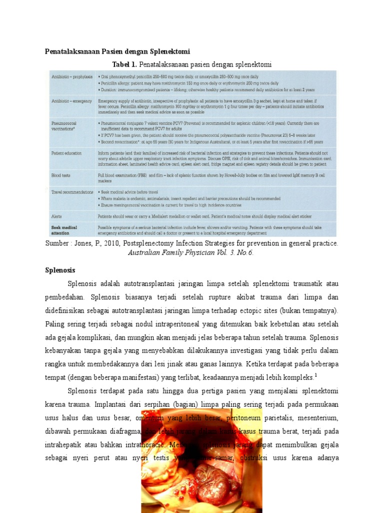 Penatalaksanaan Pasien Splenektomi | PDF
