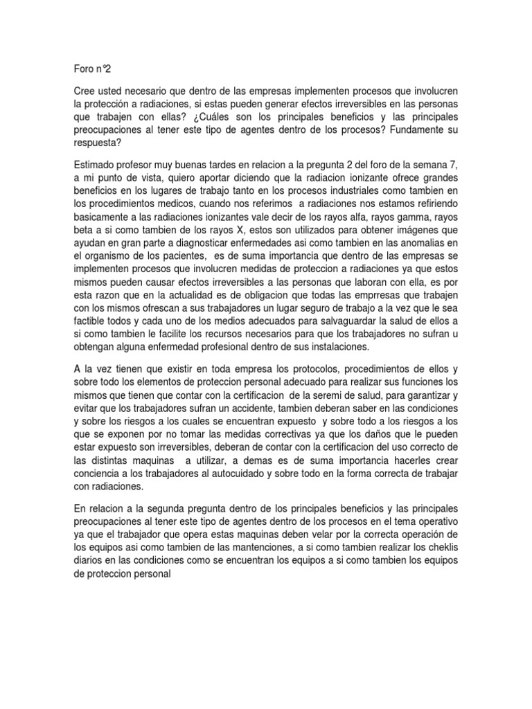 Foro n2 | PDF | Seguridad y salud ocupacional | Salud y bienestar