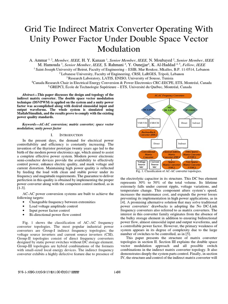 Grid Tie Indirect Matrix Converter Operating With Unity Power Factor Under Double Space Vector ...