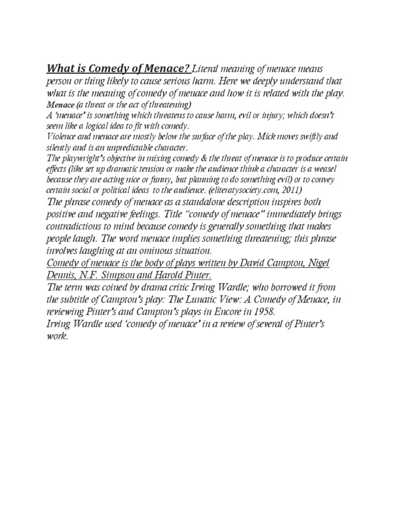 What Is Comedy of Menace | PDF | British Drama | British Fiction