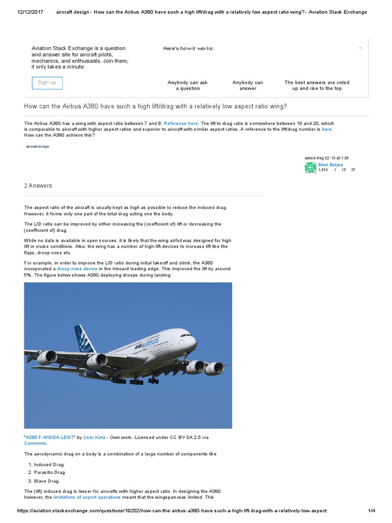 Airbus A380 Wings Analysis | PDF | Drag (Physics) | Lift (Force)