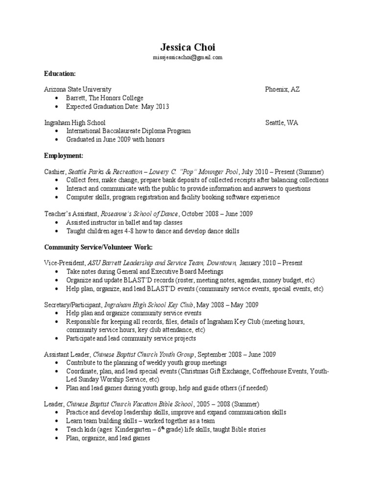 Jessica Choi's Education and Experience Resume | PDF