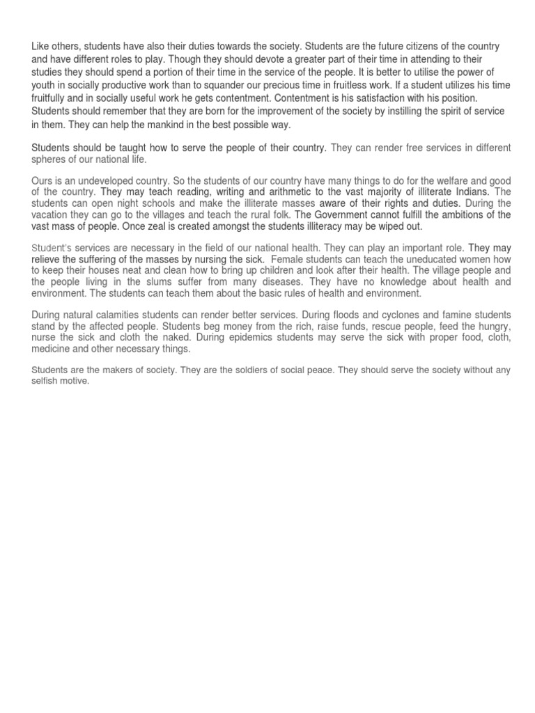 Students and Social Service | PDF | Contentment | Literacy