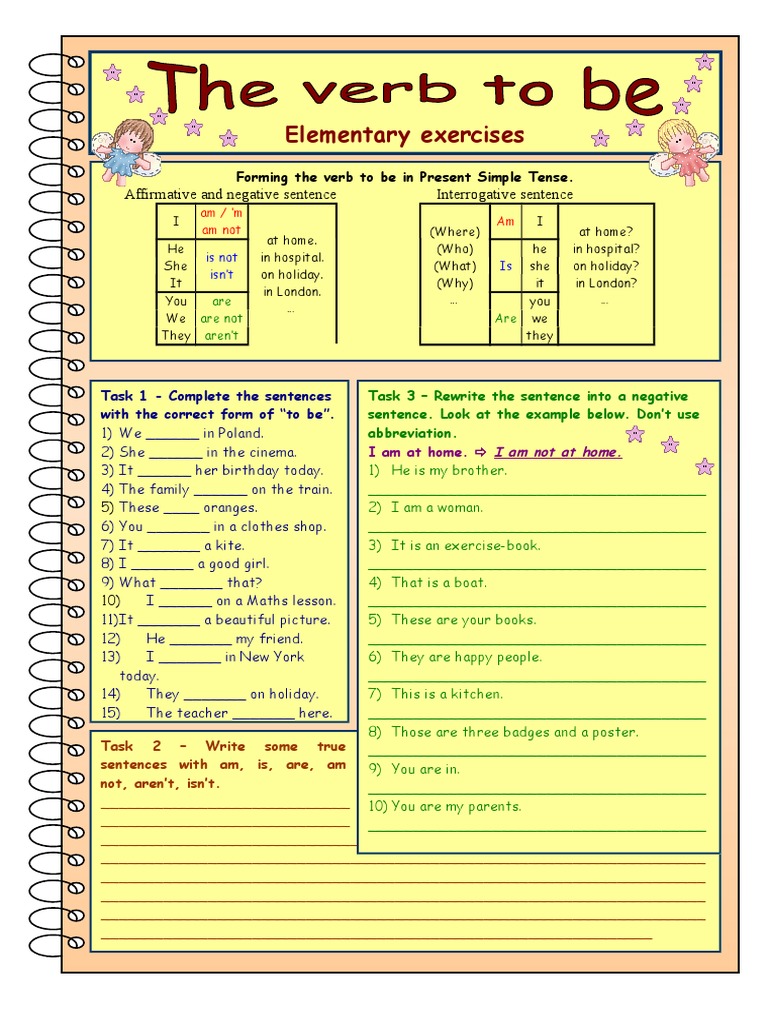 The Verb To Be 3 Pages 8 Tasks With Key 4873 | PDF | Languages ...