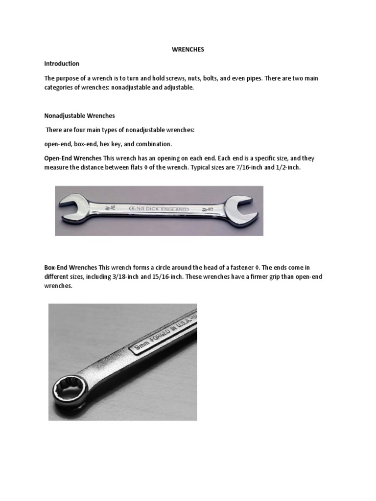 TYPES OF WRENCHES