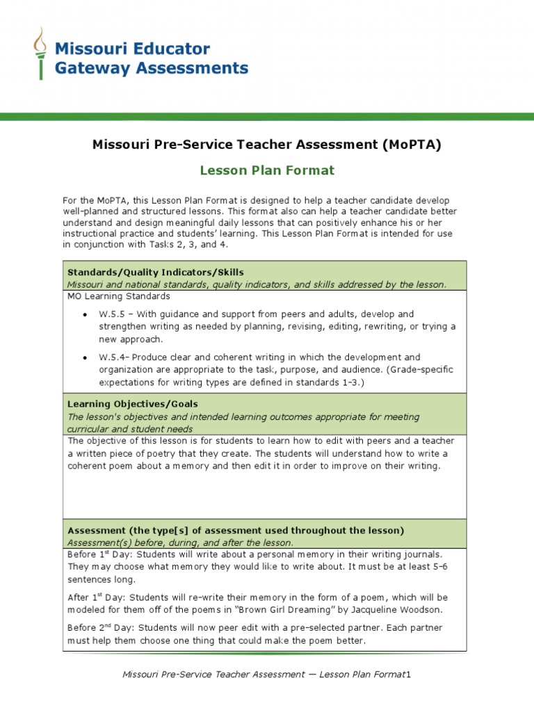 Writing Lucian Miner Mopta-Lesson-Plan-Form | PDF | Lesson Plan ...