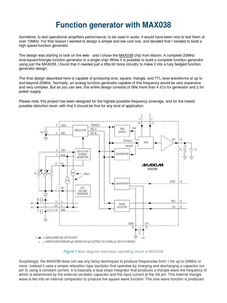 Function Generator With Max038 Pdf Capacitor Electrical Engineering