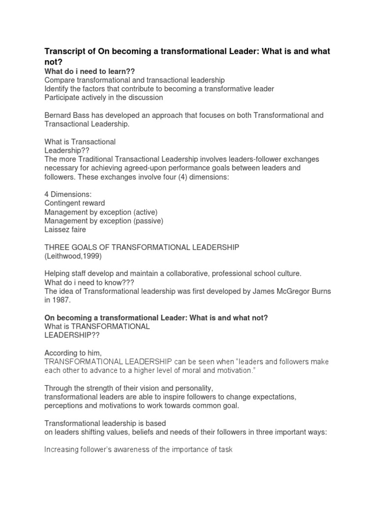 Transcript of On Becoming A Transformational Leader | Download Free PDF ...