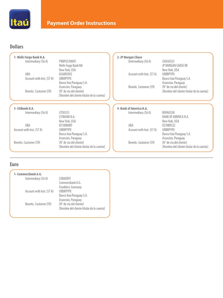 Payment Order Instructions for Banks | PDF | Institutional Investors ...