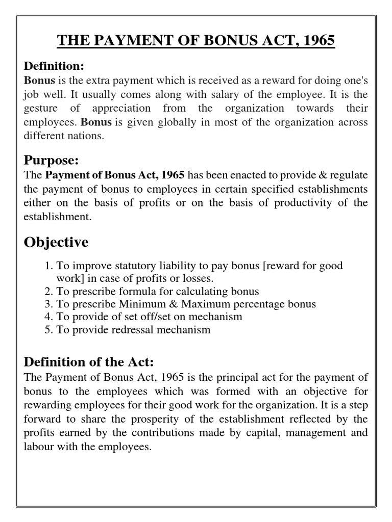 The Payment of The Bonus Act 1965 | PDF | Expense | Tax Refund