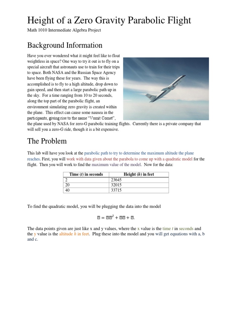 Math 1010 Zero Gravity Project | PDF