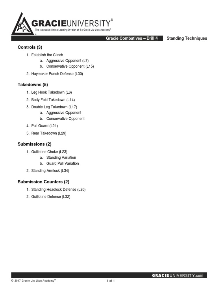 Gracie Combatives Standing Techniques Guide | PDF