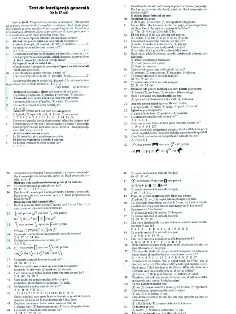 Test de Inteligenta Generala | PDF