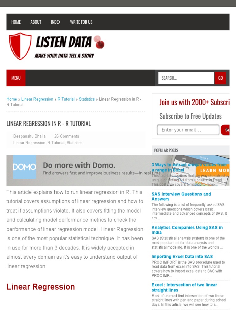 Linear Regression in R - R Tutorial | Download Free PDF | Coefficient ...