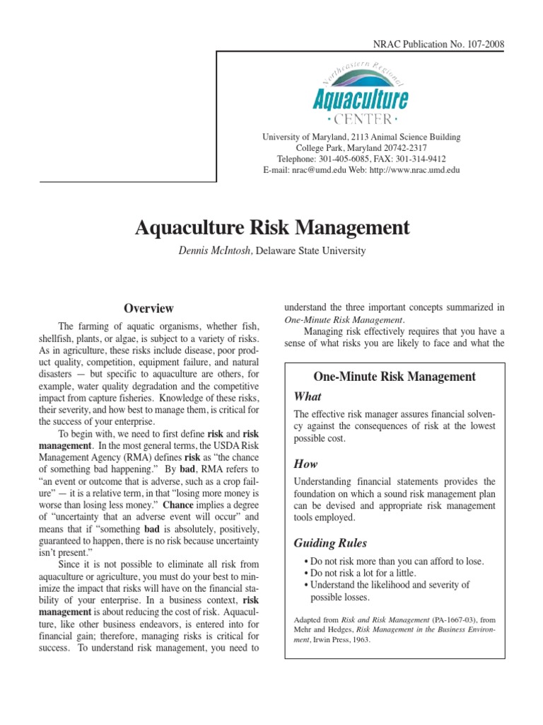 Aquaculture Risk Management | PDF | Risk | Risk Management