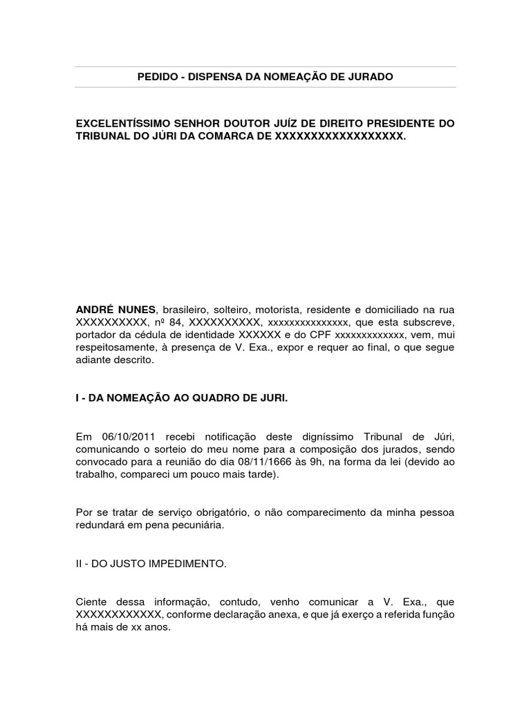 PEDIDO de Dispensa Juri Net