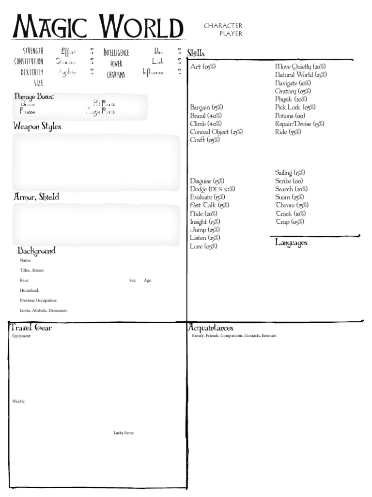 Magic World Character Sheet | PDF | Role Playing Video Games | Video Games