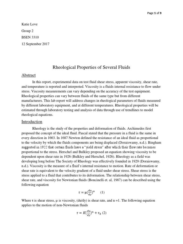 Viscosity Lab Report | PDF | Rheology | Viscosity