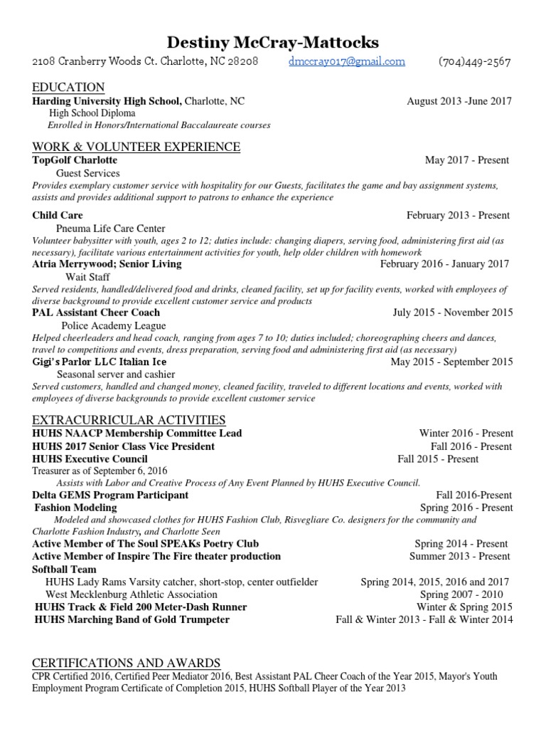 Destiny Mccray-Mattocks: Education | PDF | Cheerleading | Sports