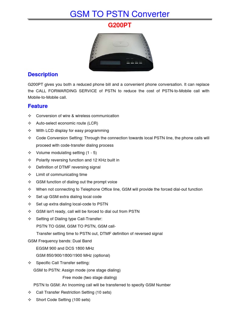 GSM To PSTN Converter | PDF | Gsm | Telephone