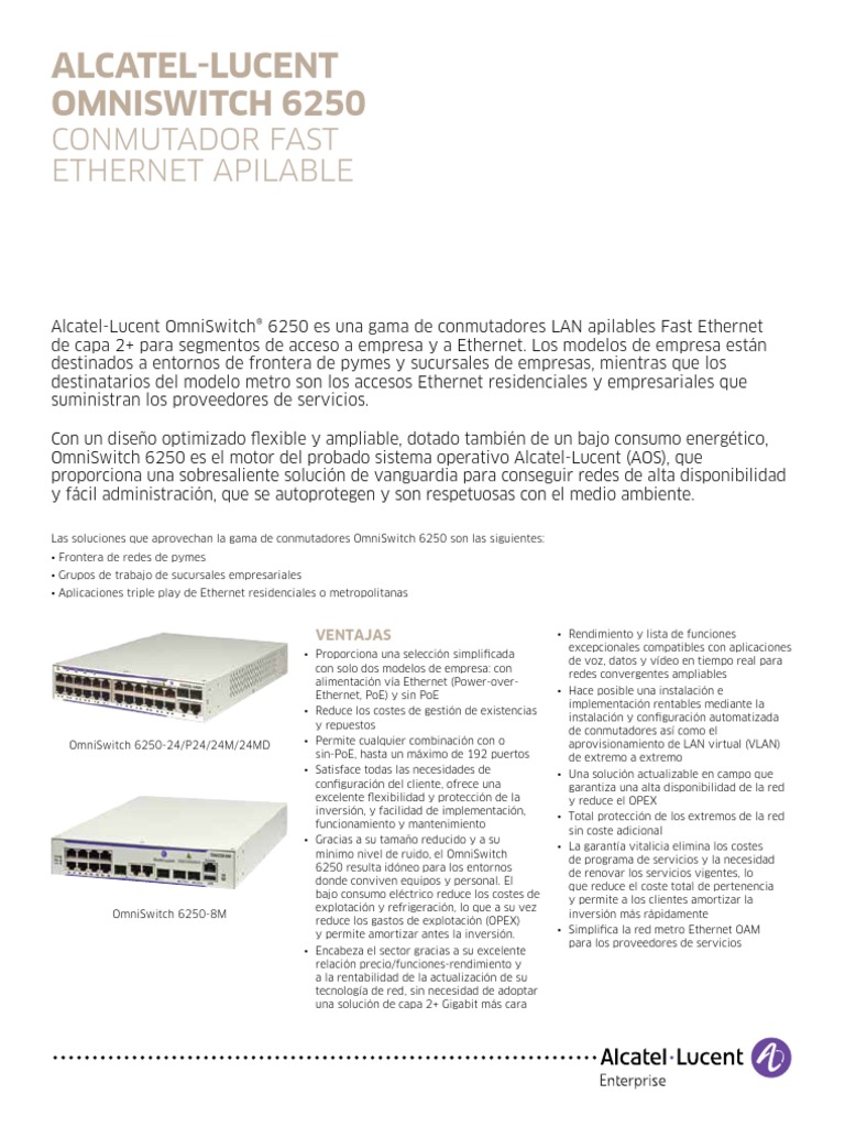 Omniswitch 6250 Datasheet Es | PDF | Calidad de servicio | Red de computadoras