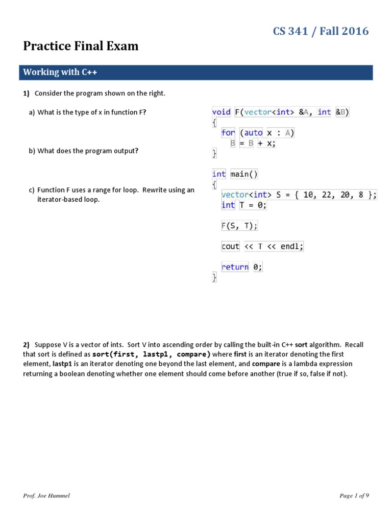 Cs341 Practice Final | PDF | Function (Mathematics) | Array Data Structure