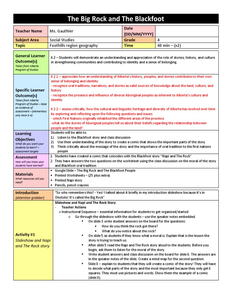 Lesson 1 - The Big Rock and The Blackfoot | PDF | Educational ...