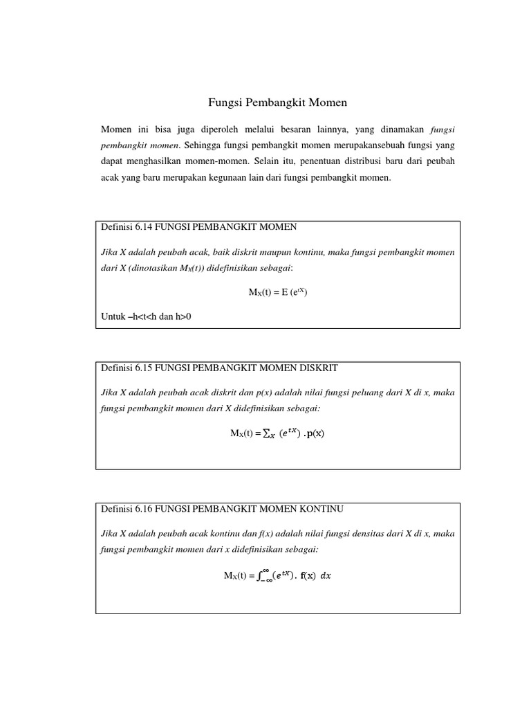 Fungsi Pembangkit Momen Peubah Acak | PDF