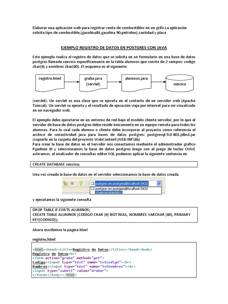 Ejemplo 01 Registro de Datos Con Java en Postgres | PDF | Servidor web | Internet y web
