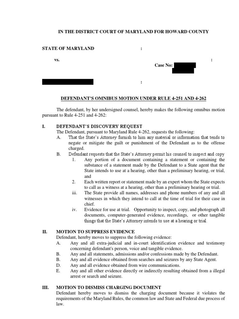 omnibus motion - district - howard- | Witness | Discovery (Law)