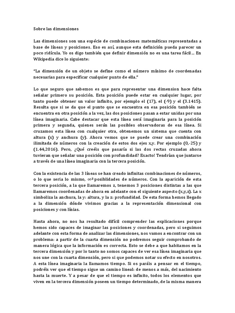Dimensiones en Matemáticas: Conceptos Clave | PDF | Dimensión | infinito