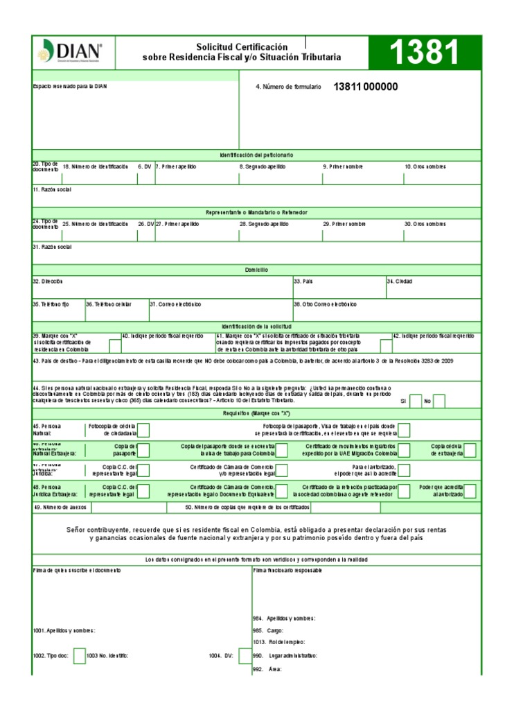 1381 Formato Solicitud Certificación sobre Residencia Fiscal yo ...