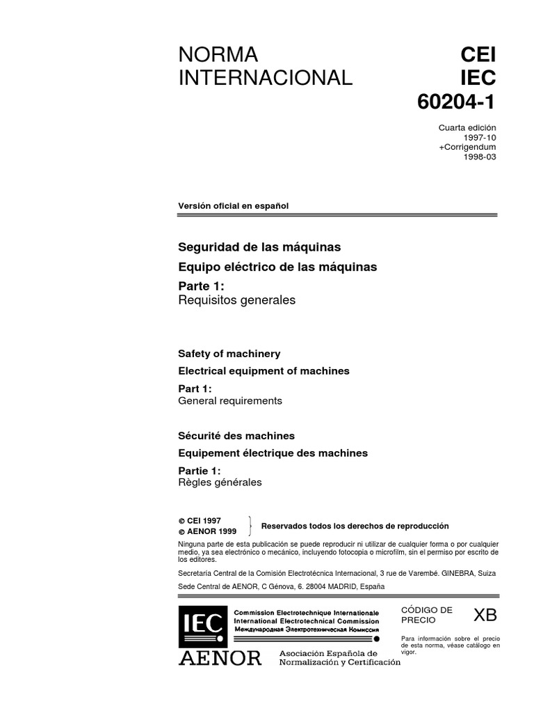 Norma IEC 60204 - 1 | PDF | Comisión Electrotécnica Internacional ...