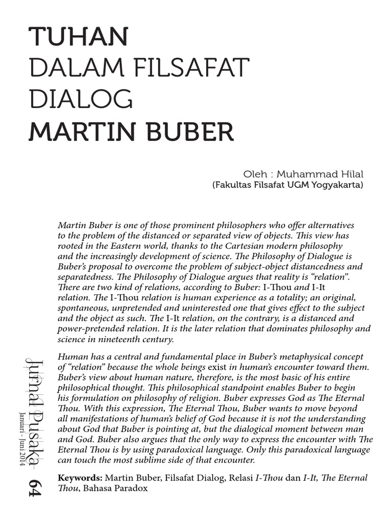 Tuhan Dalam Filsafat Dialog Martin Buber: Oleh: Muhammad Hilal | PDF ...