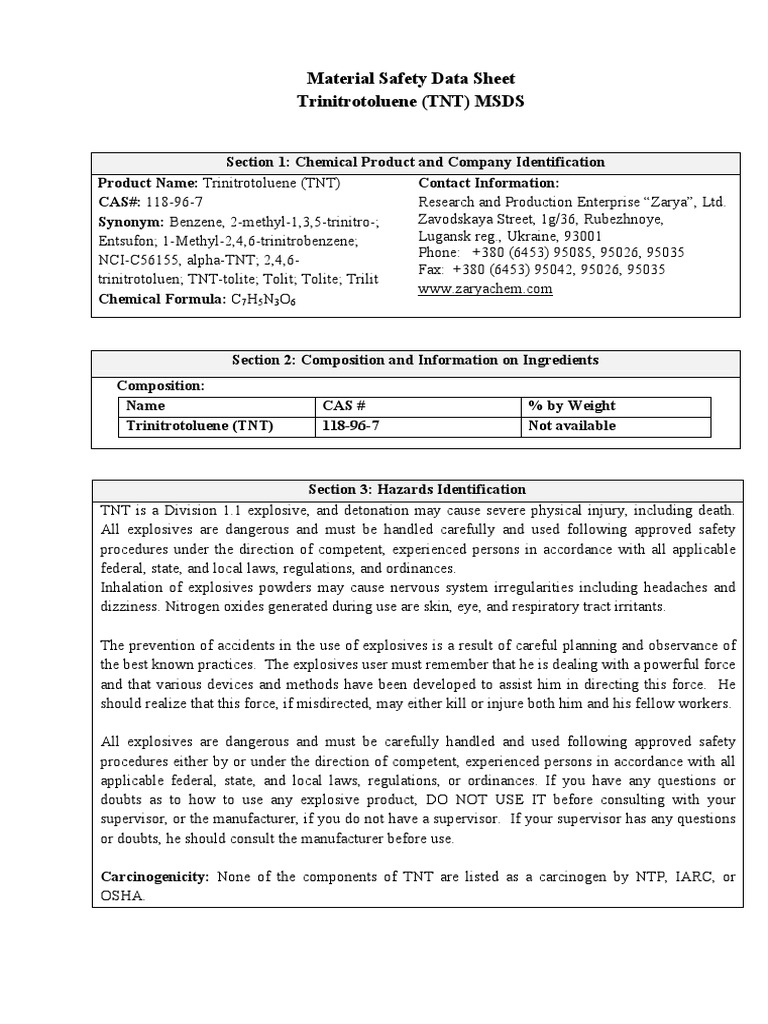 TNT | PDF | Explosive Material | Chemistry