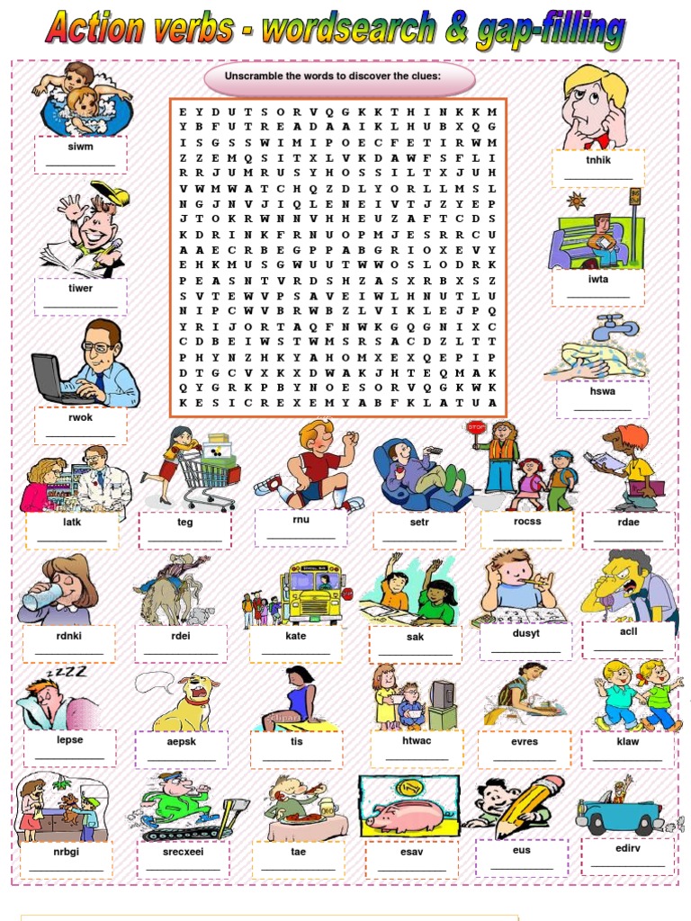 Action Verbs - Word Search & Gap-Filling | PDF | Leisure