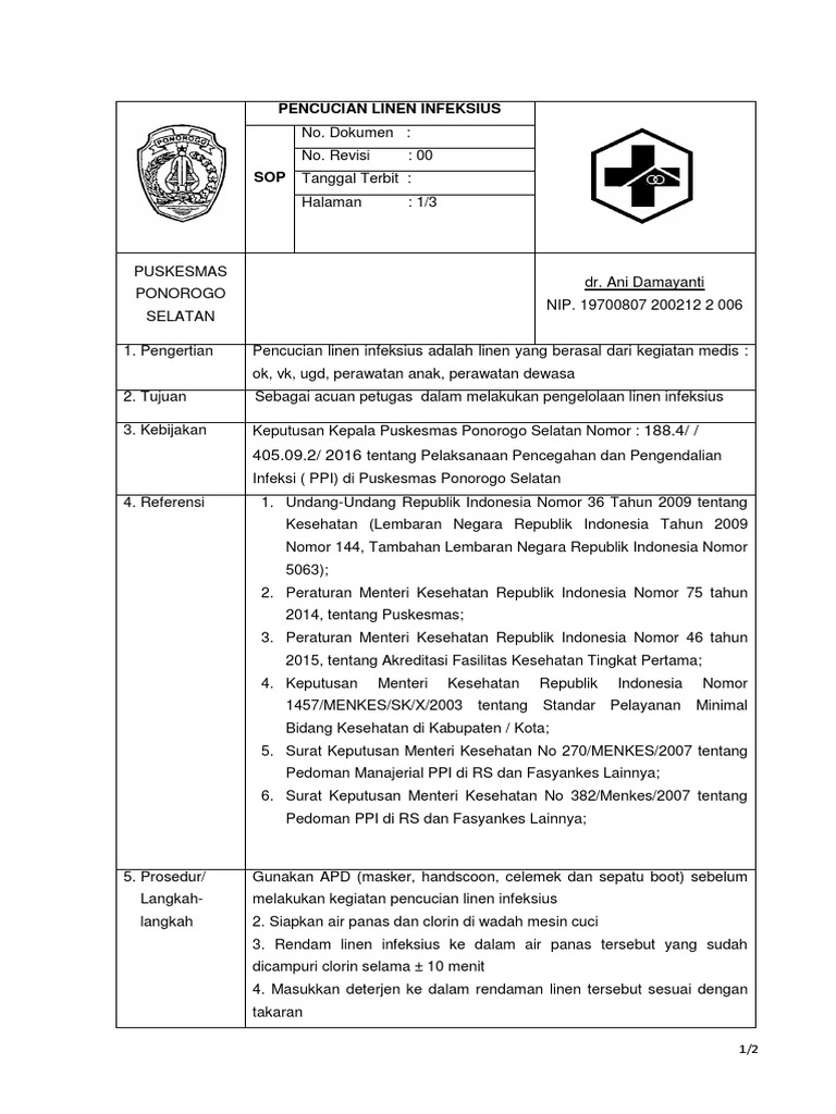 Sop Pencucian Linen Infeksius | PDF | Pengembangan Diri