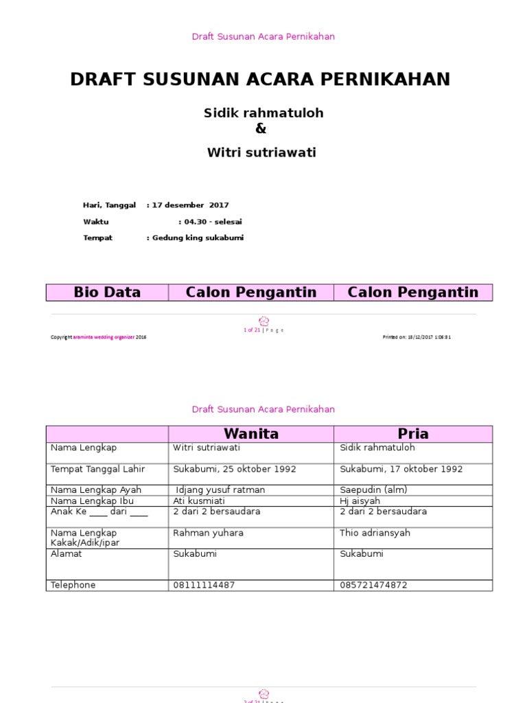 Draft Susunan Acara Pernikahan 2 | PDF