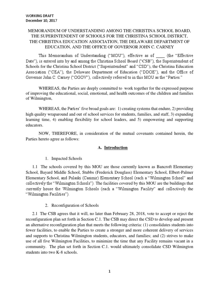 2017-12-12 MOU Draft | Memorandum Of Understanding | Ratification