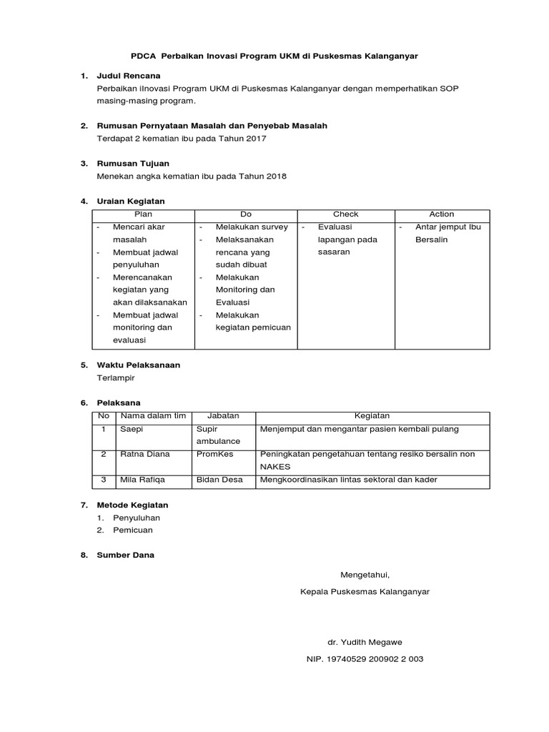 Prin Bab 4 PDCA Perbaikan Inovasi Program UKM Di Puskesmas Kalanganyar | PDF