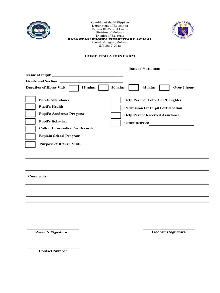 Home Visitation Form | PDF